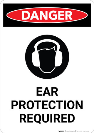Danger: Ear Protection Required with Icon - Portrait Wall Sign