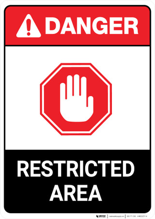 Restricted Area With Icon ANSI - Portrait Wall Sign | Creative Safety ...