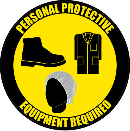PPE Required - Shoes, Lab Coat, Hair net - Floor Sign