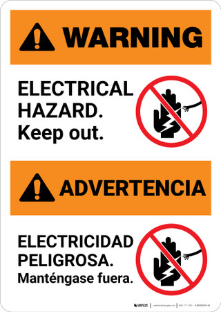 Warning: Electrical Hazard - Keep Out Bilingual Spanish - Portrait Wall ...