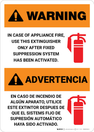 Warning: Fire Extinguisher Instruction Bilingual Spanish - Portrait ...