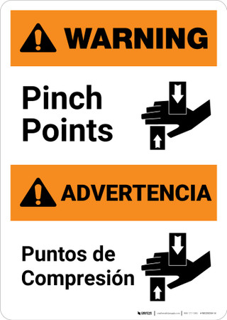 Warning: Pinch Points Bilingual Spanish with Icon - Portrait Wall Sign