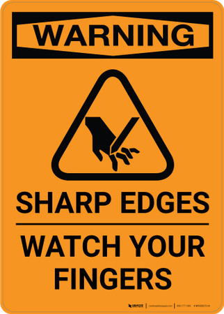 Warning: Sharp Edges with Icon - Portrait Wall Sign