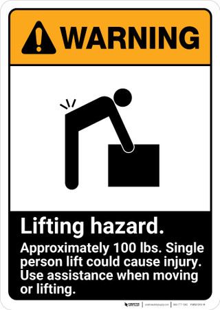 Warning: Lifting Hazard Use Assistance When Moving ANSI - Portrait Wall ...