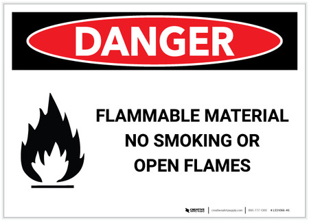 Danger: Flammable Material/No Smoking or Open Flame with Graphic - Label