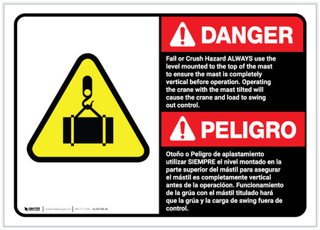 Danger: Bilingual Spanish Fall Or Crush Hazard ANSI - Label
