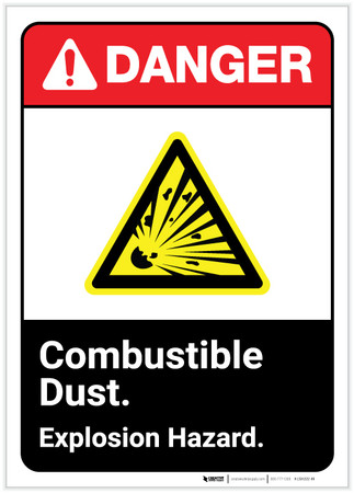 Danger: Combustible Dust Explosion Hazard ANSI Portrait - Label