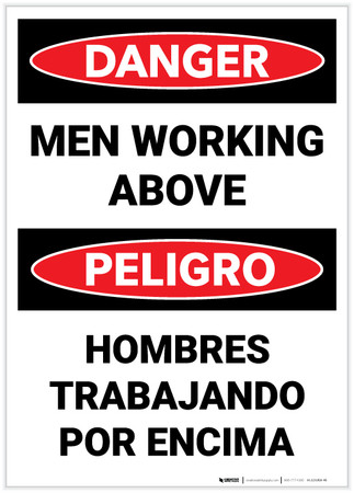 Danger: Men Working Above Bilingual Spanish - Label