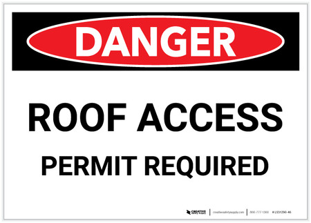 Danger: Roof Access Permit Required - Label