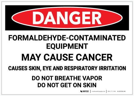 Danger: Formaldehyde Contaminated Equipment - Label