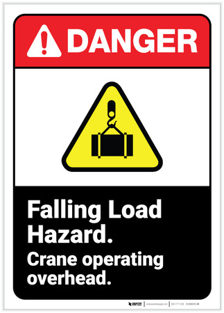 Danger: Falling Load Hazard Crane Safety ANSI - Label