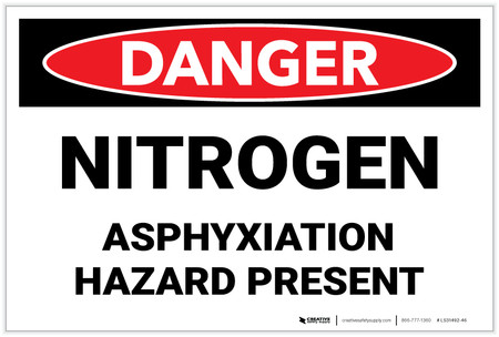 Danger: Nitrogen Asphyxiation Hazard Present - Label | Creative Safety ...