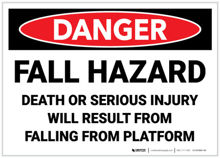 Danger: Fall Hazard Result In Death Injury - Label