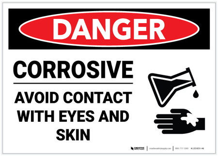 Danger: Corrosive Avoid Contact Wth Eyes And Skin With Icon - Label