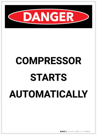 Danger: Compressor Starts Automatically Portrait - Label