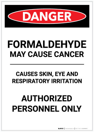Danger: Formaldehyde May Cause Cancer Portrait - Label