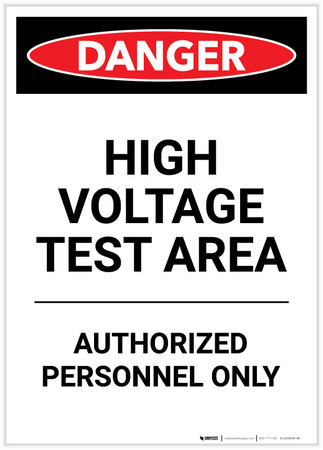 Danger: High Voltage Test Area Portrait - Label | Creative Safety Supply
