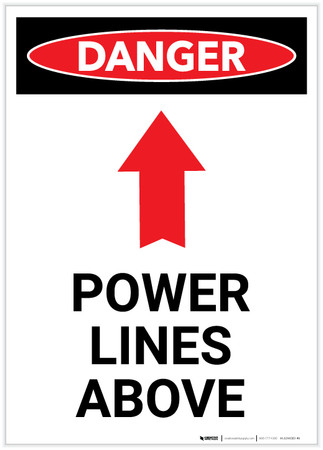 Danger: Power Lines Above with Arrow Portrait - Label | Creative Safety ...
