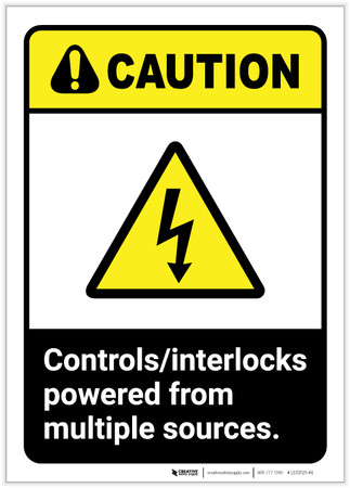 Caution: Controls Interlocks Powered From Multiple Sources ANSI - Label