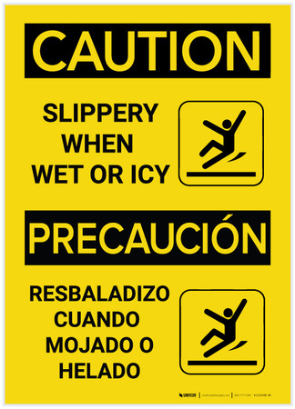 Caution: Slippery When Wet or Icy Portrait Bilingual Spanish - Label ...