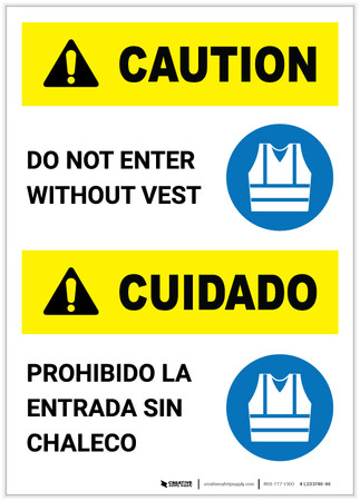 Caution: Do Not Enter Without Vest Portrait - Label