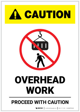 Caution: Overhead Work Proceed With Caution Portrait - Label | Creative ...