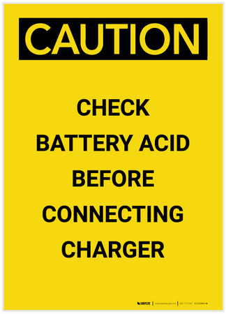 Caution: Check Battery Acid Portrait - Label