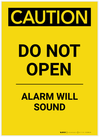 Caution: Do Not Open Alarm Will Sound Portrait - Label