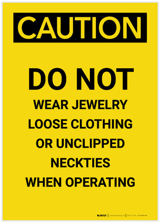 Caution: Do Not Wear Jewelry Portrait - Label | Creative Safety Supply