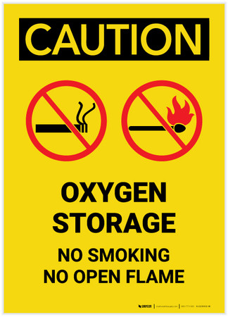 Caution: Oxygen Storage No Smoking Open Flame with Graphic Portrait - Label