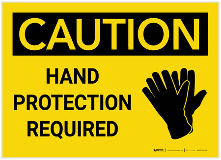 Caution: Hand Protection Required - Label - Yellow