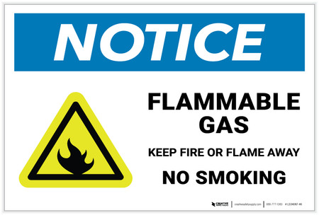 Notice: Flammable Gas Keep Fire Or Flame Away - No Smoking with Hazard ...