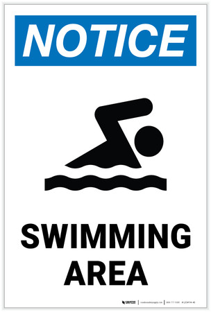 Notice: Swimming Area with Icon Portrait - Label | Creative Safety Supply