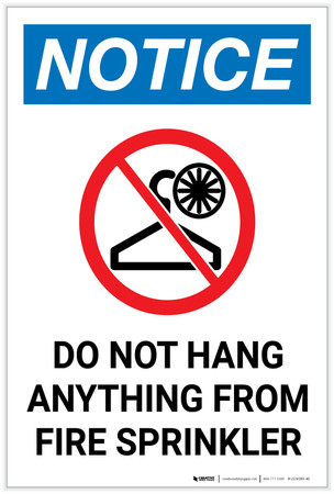 Notice: Do Not Hang Anything From Fire Sprinkler with Icon - Label