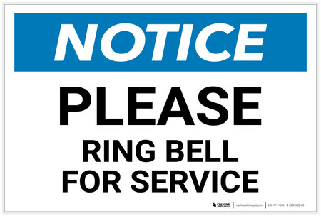Notice: Please Ring Bell For Service - Label