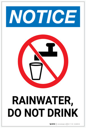 Notice: Rainwater Do Not Drink Portrait with Icon - Label