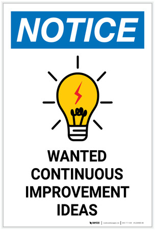 Notice: Wanted Continuous Improvement Ideas with Icon Portrait - Label