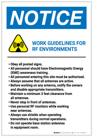 Notice: Work Guidelines For RF Environments with Hazard Icon Portrait ...