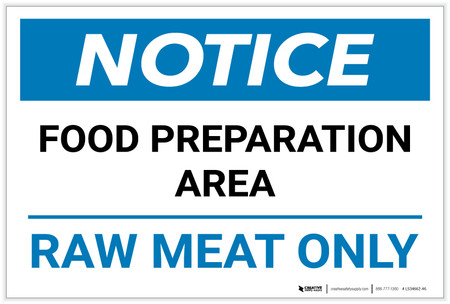 Notice: Food Preparation Area - Raw Meat Only Landscape - Label