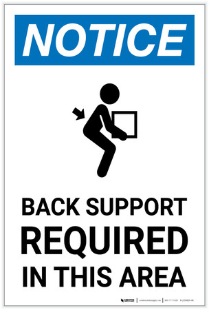 Notice: Back Support Required In This Area with Icon Portrait - Label