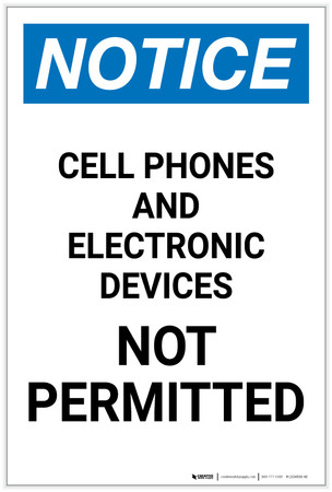 Notice: Cell Phones and Electronics Not Permitted Portrait - Label