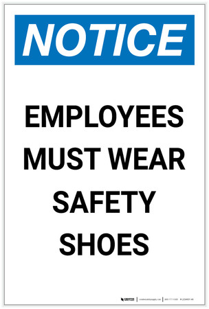 Notice: Employees Must Wear Safety Shoes Portrait - Label