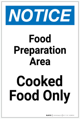 Notice: Food Prep Area - Cooked Food Only Portrait - Label