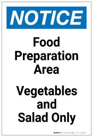 Notice: Food Prep Area - Vegetables and Salad Only Portrait - Label ...