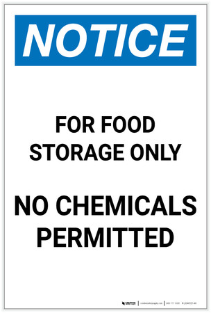 Notice: For Food Storage Only - No Chemicals Permitted Portrait - Label ...