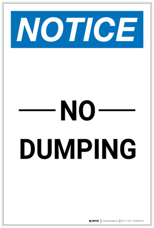 Notice: No Dumping Portrait - Label | Creative Safety Supply