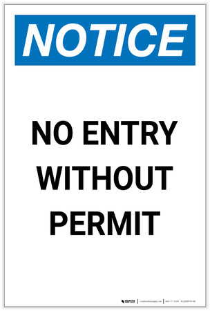 Notice: No Entry Without Permit Portrait - Label