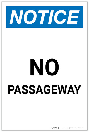 Notice: No Passageway Portrait - Label | Creative Safety Supply