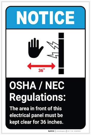 Notice: OSHA NEC Electrical Panel Regulations ANSI with Icon Portrait ...