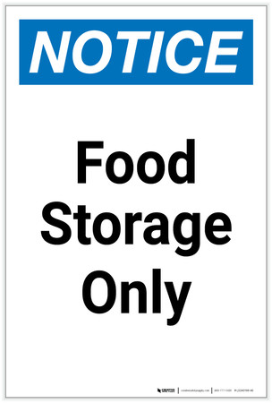 Notice: Food Storage Only Portrait - Label